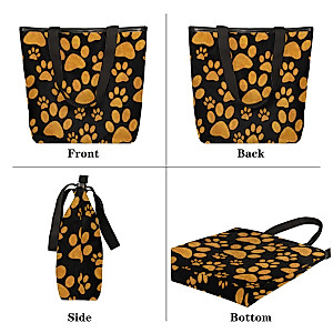 Mularoka Dog Paw Tote Bag for Women Aesthetic Cute Canvas Tote Bags Cute Paw Shopping Grocery Reusable Bags with Zipper and Inner Pockets