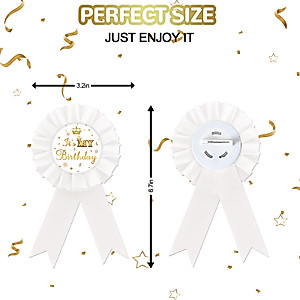 White It's My Birthday Tinplate Badge Pin, White Rosette Happy Birthday Pin for Women, Cheers to 21st/30th/40th/50th Years Award Ribbon, It's My Birthday Party Decorations