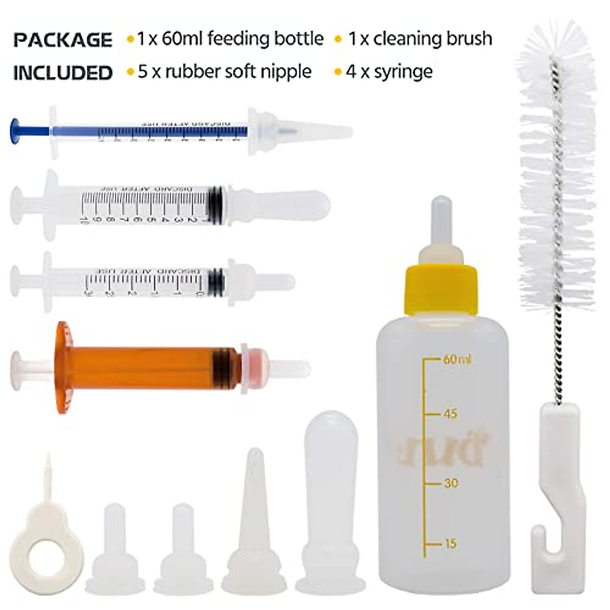 Newborn Kitten Puppy Feeding Bottles for Nursing, Small Animals Feeder with Replacement Nipples