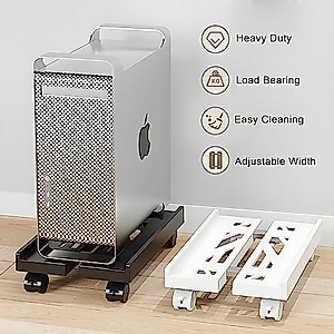 Kriico Computer Tower Cart, Adjustable Mobile CPU Stand, PC Stand with Rolling Casters, CPU Raise Fits Most PC Gaming Office Desk Accessories(White)