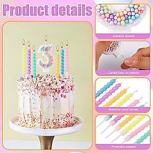 Birthday Numbers Candles, Macaron Number Candles 0-9 Sweet Numeral Topper with Plastic Holder Girl Birthday Cakes Decoration for Wedding Party Anniversary Decoration (Number 3)