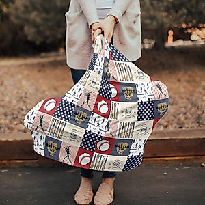 Baby Nursing Covers for Breastfeeding, Baby Car Seat Canopy Covers Scarf for Boys Girls, Baseball Sport Canopy, Stretchy Soft Breathable Poncho Infant Stroller Cover, Red Navy Blue