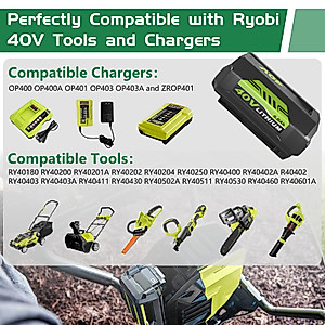 Munikind 6000mAh OP40601 Battery and Charger Replacement for Ryobi 40V Battery OP4050A OP4040 OP4030 OP4026A OP40201 ZROP4026 Compatible with Ryobi Battery 40 Volt Cordless Power Tool RY40180 RY40200