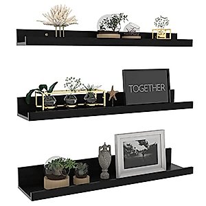 Giftgarden 24 Inch Black Floating Shelves Wall Mounted Woodgrain Picture Ledge Shelf for Storage Bedroom Bathroom Kitchen Living Room Office, Set of 3 Different Sizes