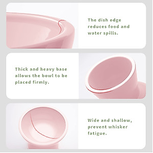 CEEFU 2 Extra Wide Elevated Cat Food Bowl, Ceramic Cat Bowls for Food and Water, Wide Shallow Cat Food Dish, Whisker Fatigue, Lead & Cadmium Free, Great Height for Cat, Pink