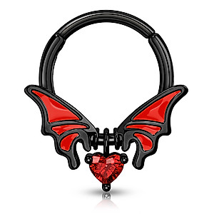 Melighting Septum Rings 16G Bat Septum Jewelry Halloween Clear CZ Surgical Steel 316L Black Dangle Daith Earrings Helix Earring Cartilage Tragus Piercing for Women Men