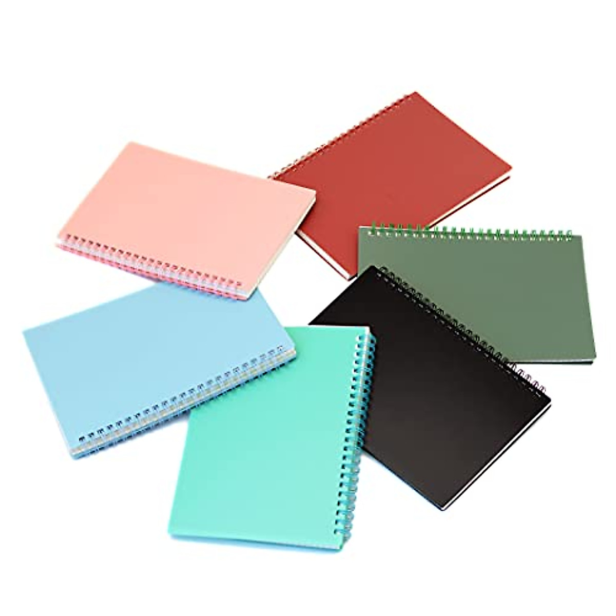 Spiral Notebook, 6 Pcs A5 Thick Plastic Hardcover 8mm Ruled 6 Color 80 Sheets -160 Pages Journals for Study and Notes (6 colors, A5 5.7" x 8.3"-Ruled)