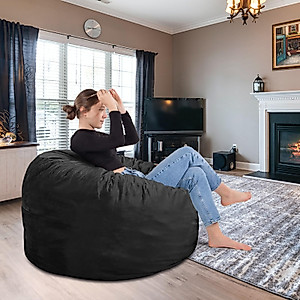 SEASXOLTE Bean Bag Chair 3Ft, Memory Foam Filled, Removable Velvet Cover, Bean Bag Chairs for Adults and Teens, Round Sofa Chair for Living Room, Bedroom and Gaming Room, Black