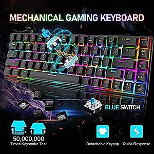 Ajazz Gaming Keyboard and Mouse and Gaming Mouse pad and Wrist Rest,Wired RGB Backlight Bundle for PC Gamers and Xbox and PS4 Users - 4 in1 Gaming Set (Hybird Blue Gaming Switch)