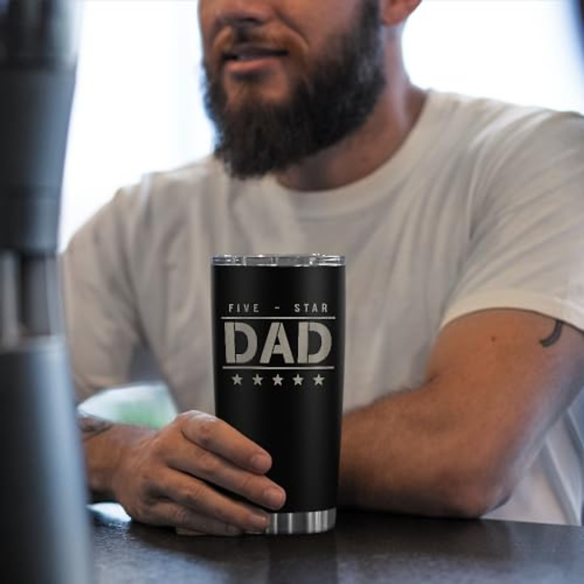 SANDJEST Five-star Dad Tumbler with Lid - Best Dad 20oz Insulated Stainless Steel Mug - Coffee Cup for Travel Sport Outdoor Activities Office, Gift for Birthday Father's Day