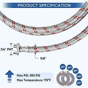 TICONN 4FT Washing Machine Hoses Set, 2 Pack EPDM Core Braided Stainless Steel Burst-Proof Washer Hoses with 90 Degree Elbow, 3/4" FHT Standard Thread (4ft)