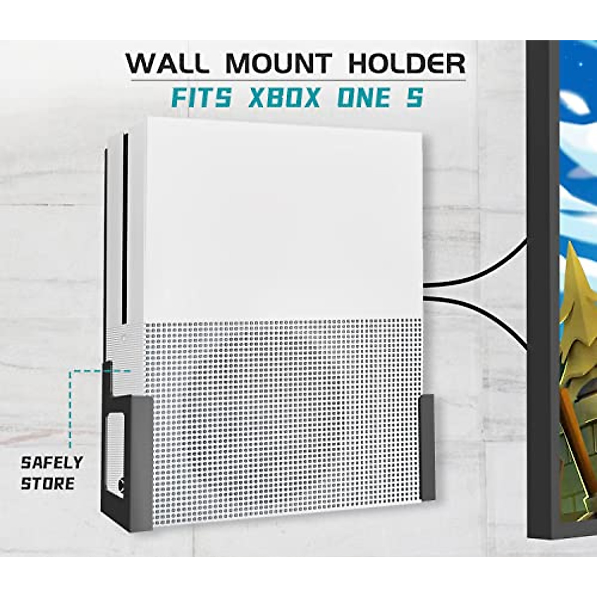 Wall Mount for Xbox One S All Metal Display Holder Hanger Organizer Vertical Hanging On Wall Shelf Bracket Safely Store Your Xbox One S on Wall Near or Behind TV Steel Bracket Accessories Stand Kit
