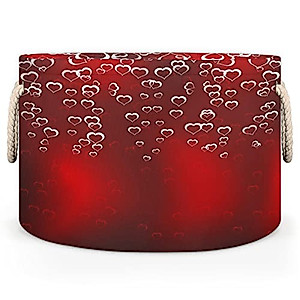 Valentines Day Love You Hearts Large Round Baskets for Storage Laundry Baskets with Handles Blanket Storage Basket for Bathroom Shelves Bins for Organizing Nursery Hamper Girl Boy