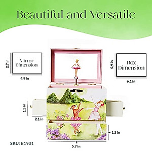 Enchantmints Two Time TuTu Jewelry Box for Girls Musical – Kids Treasure Box with 4 Pullout Drawers & Spinning Ballerina Figurine – Play Beautiful Dreamer Tune