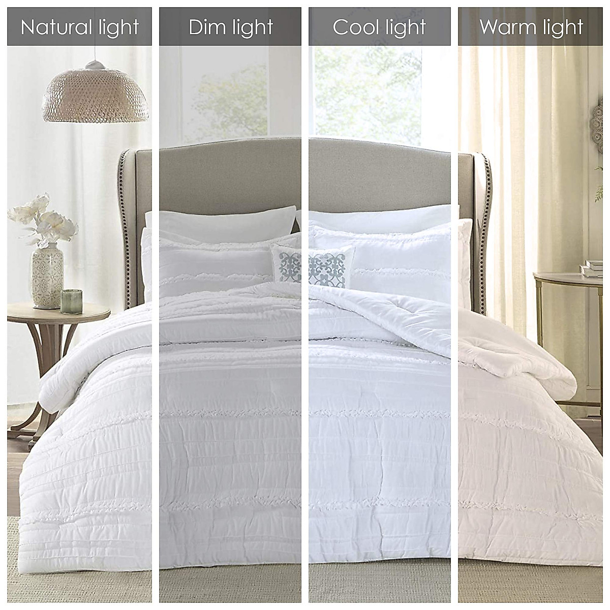 Madison Park Celeste Comforter Set-Textured Luxury Design All Season Down Alternative Bedding, Matching Sham, Decorative Pillows, King(104"x92"), White 5 Piece