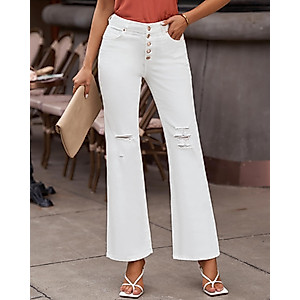 LookbookStore Womens Casual Denim High Waisted Wide Leg Jeans Button Fly Fall Attire Trendy Brilliant White Size Medium Fits 8-10