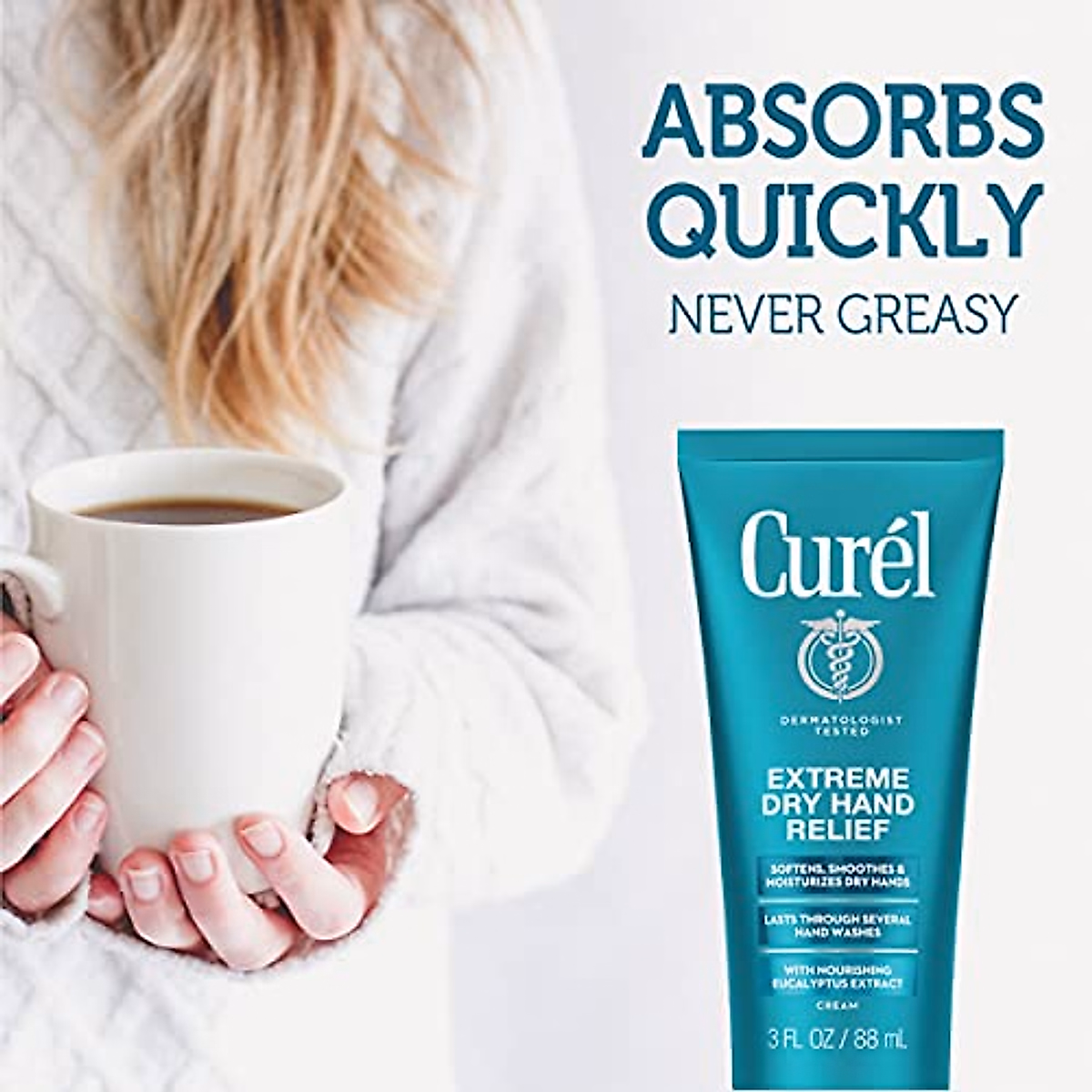 Curél Extreme Dry Hand Dryness Relief, Travel Size Hand Cream, Easily Absorbed Hand Cream for Long-Lasting Relief after Washing Hands, with Eucalyptus Extract, 3 Ounces