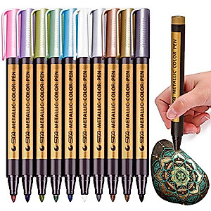 MISULOVE Metallic Marker Pens, Set of 10 Colors Paint Markers for Black Paper, Rock Painting, Scrapbooking Crafts, Card Making, Ceramics, DIY Photo Album, Ceramic, Glass and More(Medium tip)