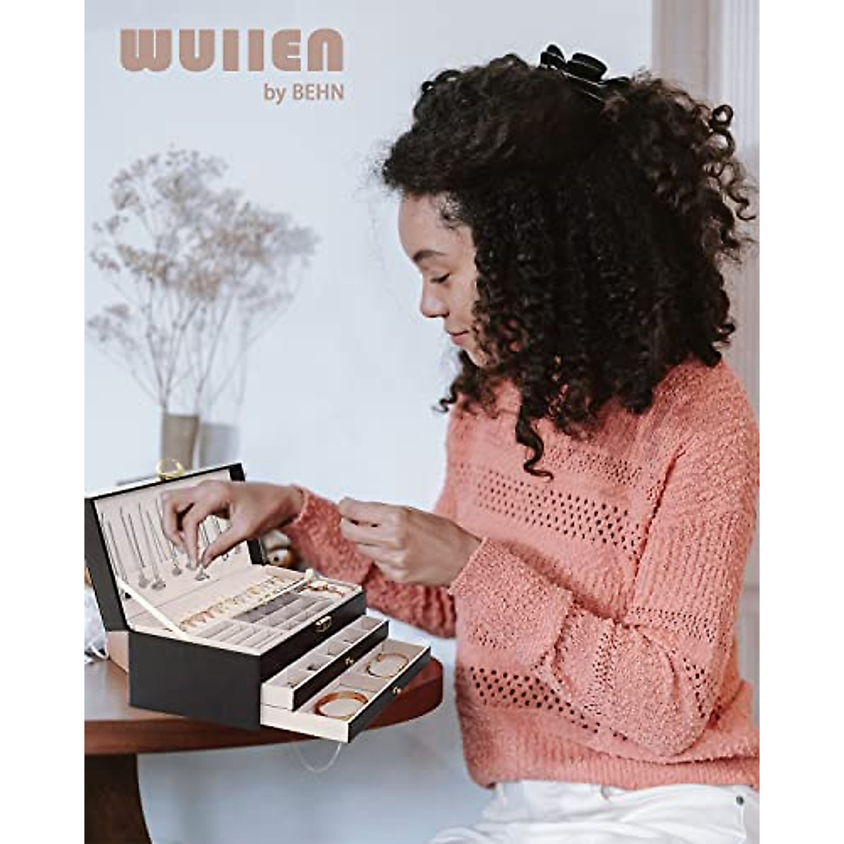 WUIIEN Jewelry Box 3-Layer Jewelry Organizer (Black) (WUIIEN-05)