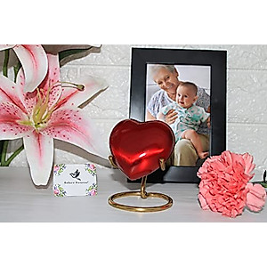 Red Heart Cremation Urn - Heart Keepsake Urn for Human Ashes with Premium Box & Heart Urn Stand - Handcrafted Red Urn for Ashes - Small Heart Shaped Urn - Mini Urn for Your Loved Ones