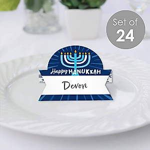 Big Dot of Happiness Hanukkah Menorah - Chanukah Holiday Party Tent Buffet Card - Table Setting Name Place Cards - Set of 24