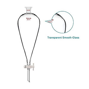 StonyLab Borosilicate Glass 2000 ml Heavy Wall Conical Separatory Funnel with 24/40 Joints and PTFE Stopcock, 2 L (2 Liter)