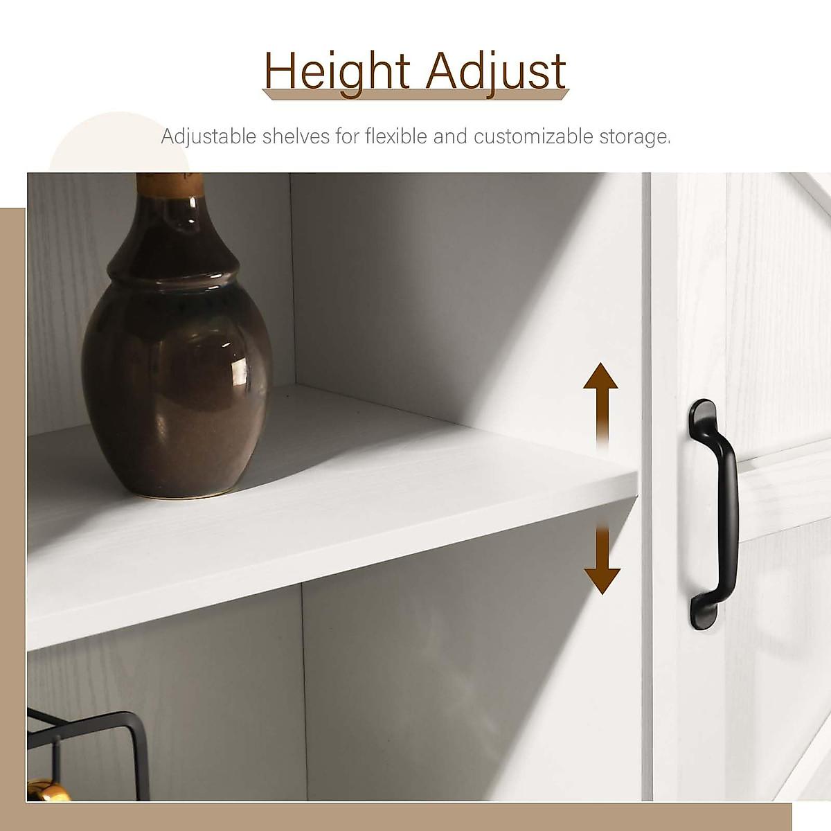 Farmhouse Coffee Bar Cabinet, 58”Kitchen Coffee Bar Cabinet with Storage, White Coffee Bar with Sliding Barn Door for Dinning Room, Living Room