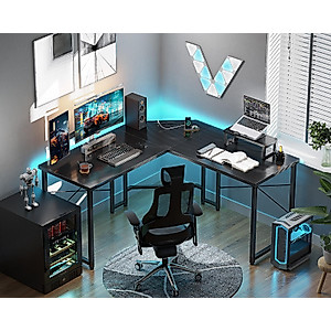 AODK L Shaped Gaming Desk, Computer Corner Desk, PC Gaming Desk Table with Large Monitor Riser Stand for Home Office Sturdy Writing Workstation,51 * 19 inch,Classical Black