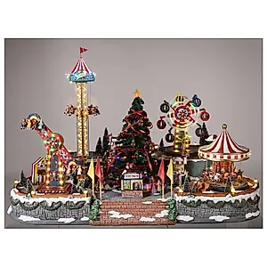 Holyart Christmas Village Set with Lights, Christmas Tree in an Amusement Park 60x90x60 cm
