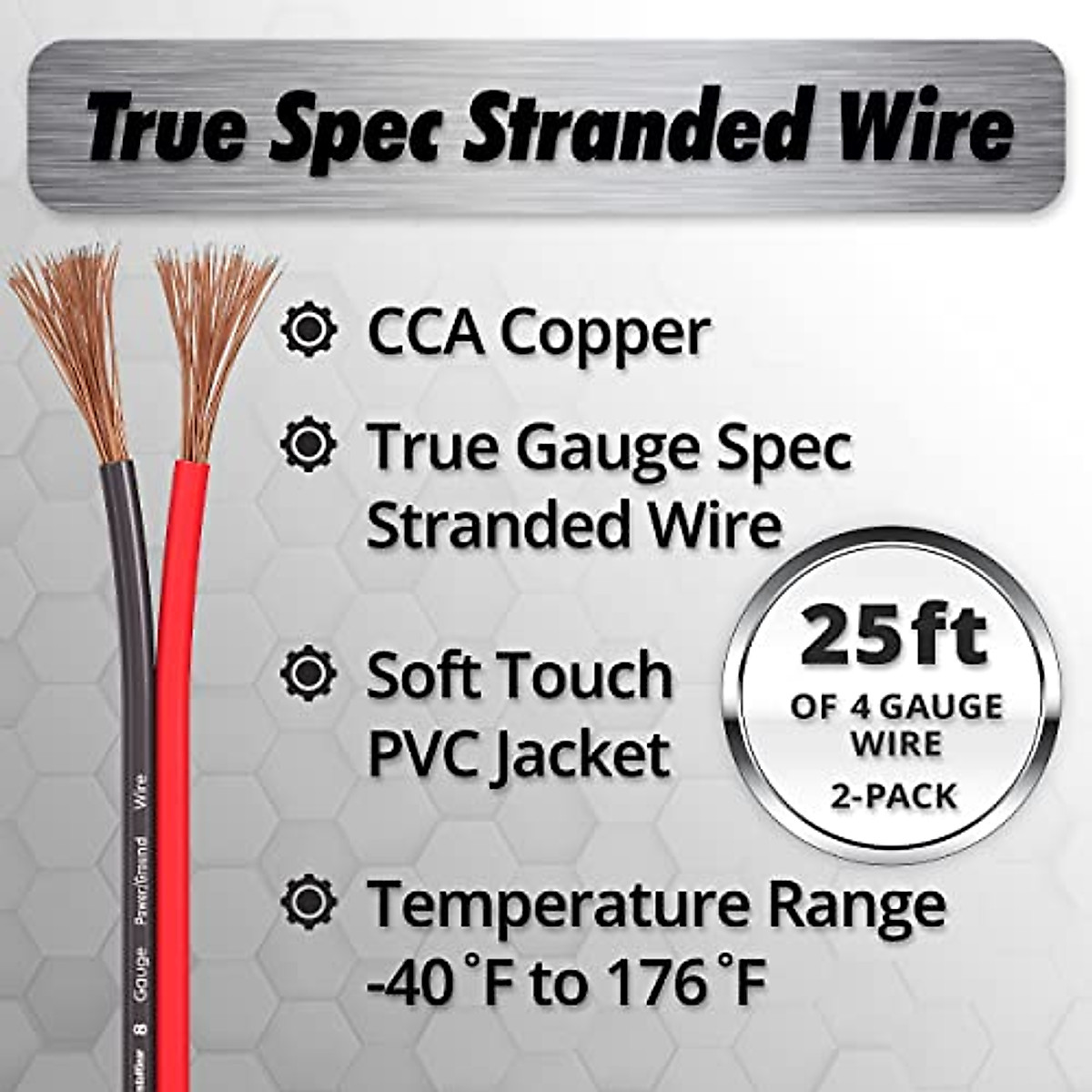 InstallGear 8 Gauge Wire (50ft) Copper Clad Aluminum CAA - Primary Automotive Wire, Car Amplifier Power & Ground Cable, Battery Cable, Car Audio Speaker Stereo, RV Trailer Wiring Welding Cable 8ga