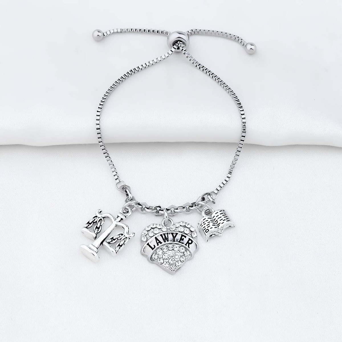 MYOSPARK Scales of Justice Lawyer Gift Lawyer Rhinestone Heart Bracelet Lawyer Attorney Jewelry Law School Graduation Gift (lawyer chain bracelet white)