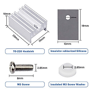WayinTop 10 Packs TO-220 Aluminum Heatsink & Insulator/Mounting Kits for TO-220 MOSFET Transistor, TO-220 Heatsink + M3 Screw + Screw Washer + Insulator Rubberized Silicone (20mmx15mmx10mm)