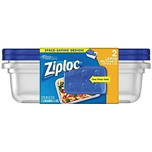 Ziploc Storage Containers Large Rectangle 2 Pack One Press Seal 2.25 QUART