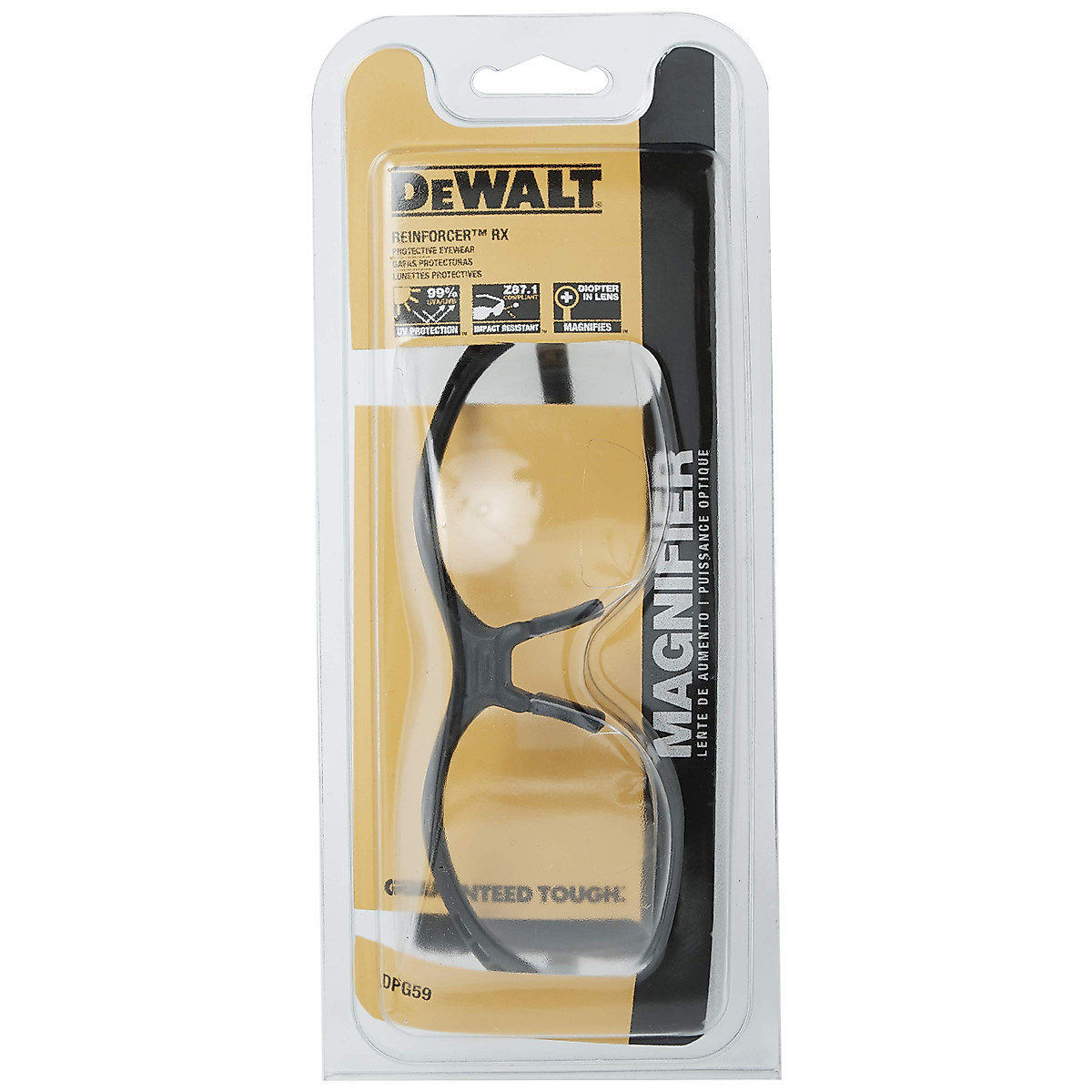 DEWALT DPG59 Reinforcer RX Bifocal Safety Glass - Black Frame/Clear Lens, 1.5 Diopter with protective sleeve
