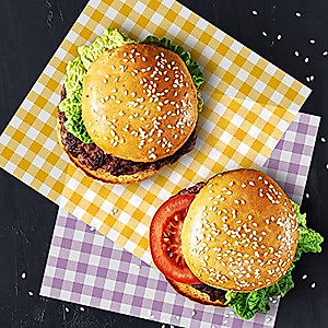 Whaline 240Pcs Plaid Wax Paper Checkered Greaseproof Waterproof Paper Liners 6 Colors Food Wrapping Paper Basket Liner Sandwich Paper Wraps for BBQ Picnic Festival Party Fast Food, 12 x 12 Inch