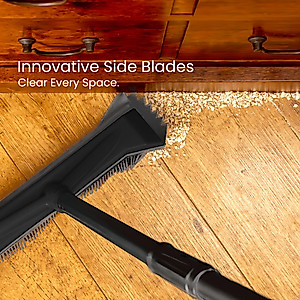 Roamwild Multi-Cleaner Rubber Pull Broom & Dustpan Combo Set with Unique Corner Clearing Fins for Cleaning Up Wet & Dry Mess Pet Hair Fur Removal for Hard Floors and Carpets (Black & Gray)