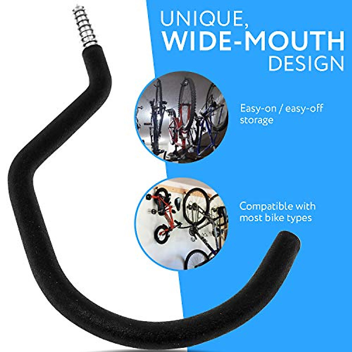 IMPRESA [4 Pack] Heavy Duty Bike Hook/Hanger - Wide Opening for All Bike Types - Easy On/Off - Hooks/Hangers for Garage Ceiling and Wall Bicycle Storage and Hanging
