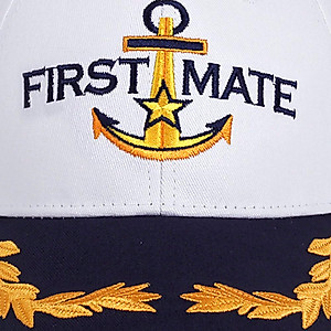 2 Pcs Captain Hat and First Mate Hat Set Matching Skipper Boating Baseball Caps Nautical Marine Sailor Embroidered Hat(White)