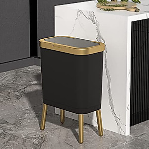 Doyingus Trash Can with Lid, 3.3 Gal Plastic Garbage Can with Legs, Slim Waste Basket with Push Button for Kitchen Bathroom (Black)