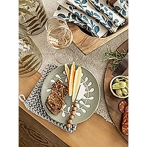 Mud Pie Painted Leaf Cheese Set, Green, plate 8 1/2" dia | spreader 6"