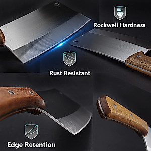 ZENG JIA DAO Meat Cleaver - 7'' Heavy Duty Butcher Knife Meat Chopper Bone Cutting Knife - High Carbon German Stainless Steel - Pearwood Handle for Home Kitchen and Restaurant 2023 Gifts