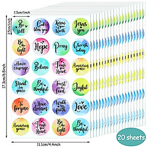 480 Pieces Inspirational Bible Verse Stickers Motivational Scripture Round Bible Stickers Faith Encouraging Decals for Prayer Laptop Phone Water Bottle Scrapbook(Cute Styles)