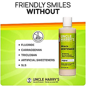 Uncle Harry's Natural Alkalizing Miracle Mouthwash | Adult & Kids Mouthwash for Bad Breath | pH Balanced Oral Care Mouth Wash & Mouth Rinse (8 fl oz)