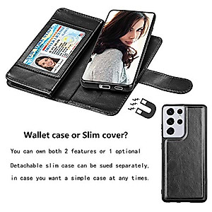 NJJEX Wallet Case for Samsung Galaxy S21 Ultra 5G, for Galaxy S21 Ultra Case 6.8", [9 Card Slots] PU Leather ID Credit Holder Folio Flip [Detachable] Kickstand Magnetic Phone Cover & Lanyard [Black]