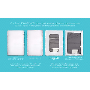 PUREgrace Playard Mattress Sheet and Protector in one -Made with Skin Friendly Tencel, Waterproof Cover Protects and Fits Pack N Play, Mini Portable Crib Mattresses, or Co-Sleepers