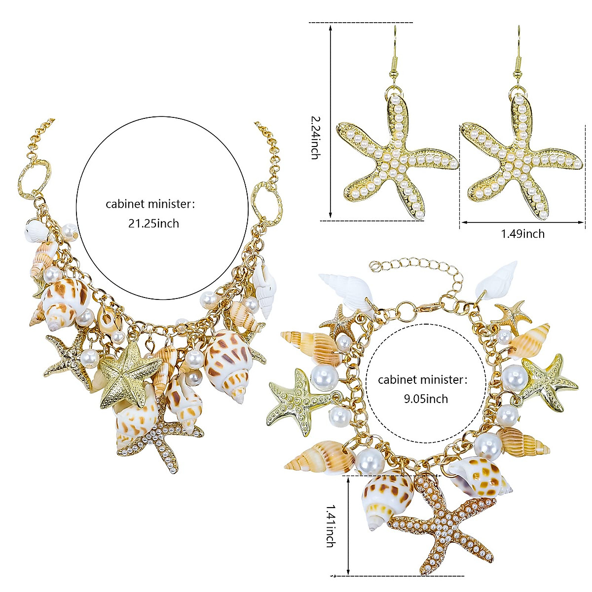 Halawly Shell Necklace Choker Mermaid Tail Necklace - Fashion Sea Shell Starfish Faux Pearl Collar Bib Statement Chunky Necklace Pendant (Shell Necklace Set)