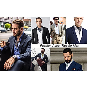 HISDERN Black Ascot Tie Mens Formal Cravat Ties Floral Paisley Polka Dot Jacquard Self Ascots Cravat Scarf Wedding Party