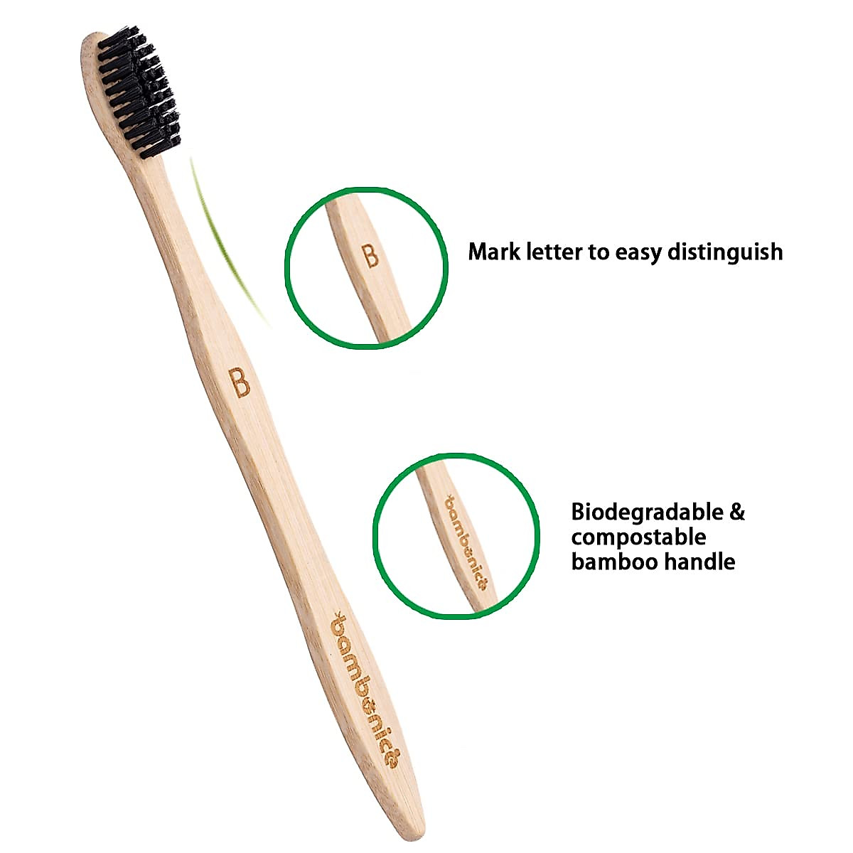 bambonice Bamboo Toothbrushes, 10 Pack, Battery Powered, Green and White