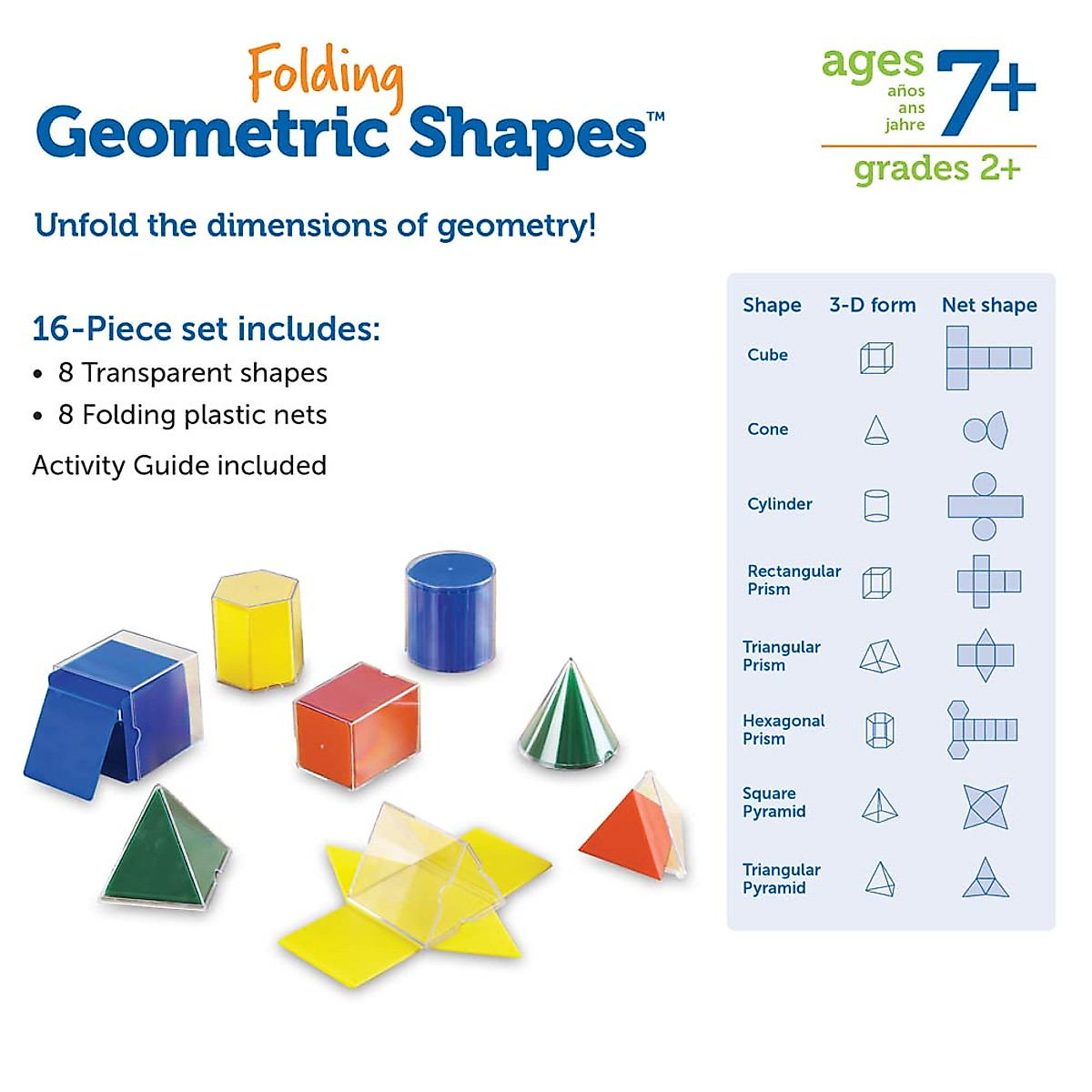 Learning Resources Folding Geometric Shapes - 16 Pieces, Ages 7+ Geometry Accessories, Teacher Aids, Math Helper, Teacher Supplies, Math Games for Kids