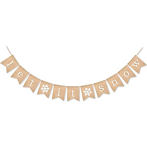 SWYOUN Burlap Let It Snow Banner with Snowflake Winter Christmas Party Supplies Fireplace Mantel Garland Decoration